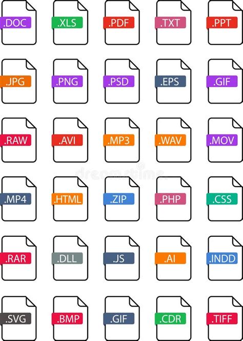 File Format Icons Set Format For Texts Vector Images Videos Pdf Doc  Xls Zip File