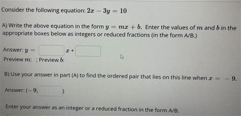 Solved Consider The Following Equation 2x 3y 10 A Write The Above
