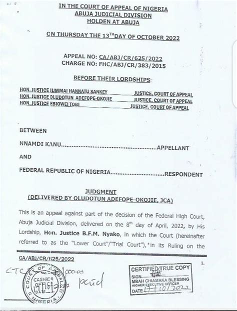Full Text Of The Appeal Court Judgement On Nnamdi Kanu Politics Nigeria