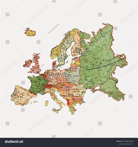 Vintage Map Europe Showcasing Countries Historical Stock Vector