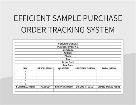 Efficient Sample Purchase Order Tracking System Excel Template And