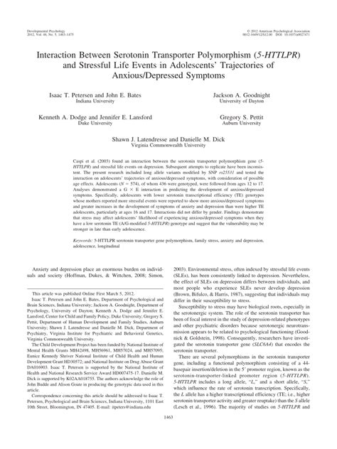 Pdf Interaction Between Serotonin Transporter Polymorphism 5 Httlpr And Stressful Life