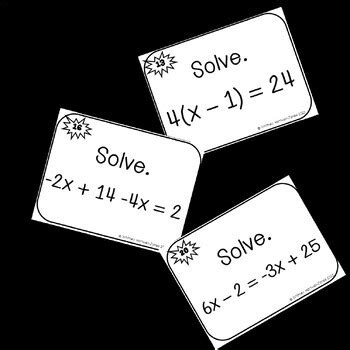 Solving Integer Equations Task Cards By Middle School Math Playground