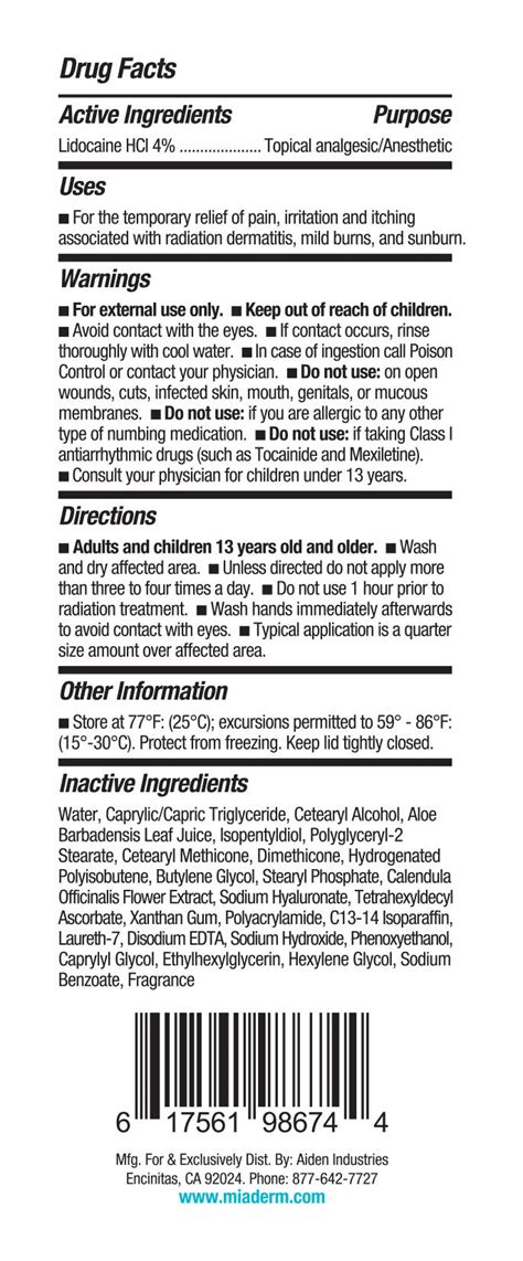 Miaderm L W 4 Lidocaine Miaderm Radiation Relief