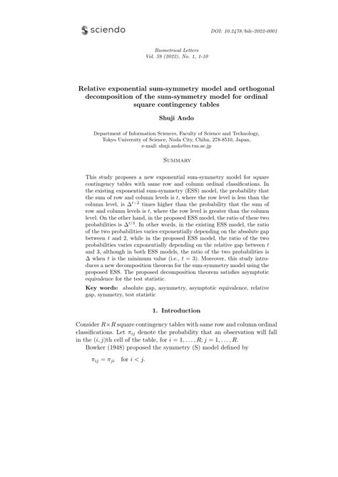 Pdf Relative Exponential Sum Symmetry Model And Orthogonal