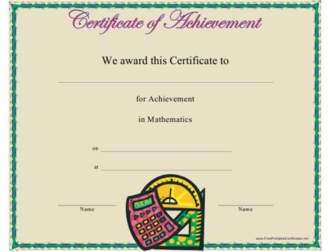 Mathematics Achievement Certificate Template Download With Math