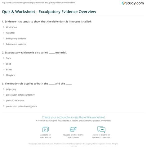 Quiz And Worksheet Exculpatory Evidence Overview
