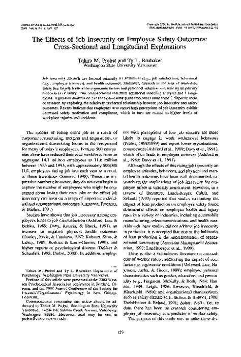 Pdf The Effects Of Job Insecurity On Employee Safety Outcomes Cross