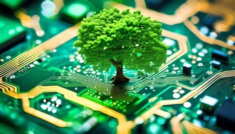 Growing Tree On The Converging Point Of Computer Circuit Board Nature With Digital Convergence