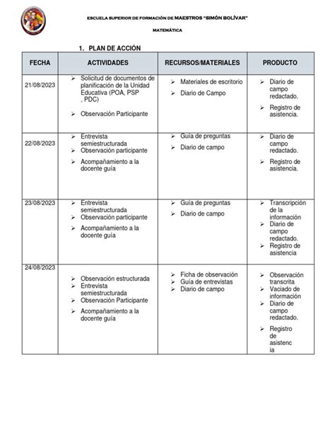 Plantilla De Plan De Acción Pdf