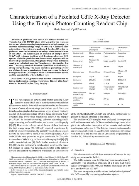 Pdf Characterization Of A Pixelated Cdte X Ray Detector Using The Timepix Photon Counting