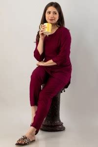 HANDISH Women Solid Purple Top Pyjama Set Price In India Buy HANDISH Women Solid Purple Top