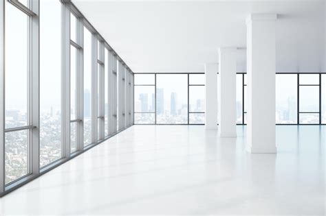 Premium Photo Big Window Spacious Hall With Concrete Columns