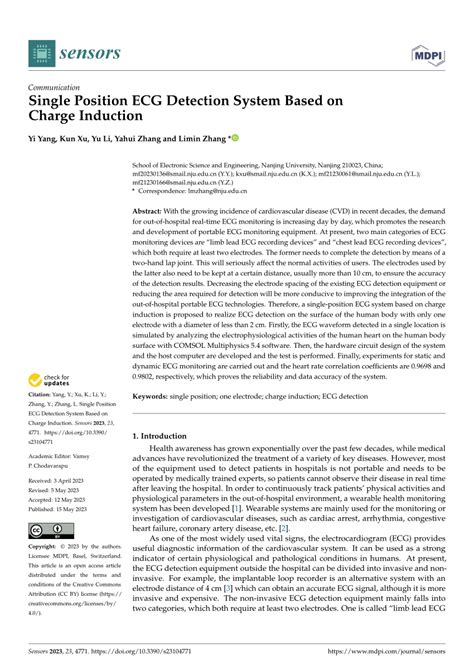 Pdf Single Position Ecg Detection System Based On Charge Induction
