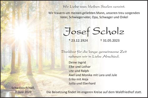 Traueranzeigen von Josef Scholz Südwest Presse Trauer