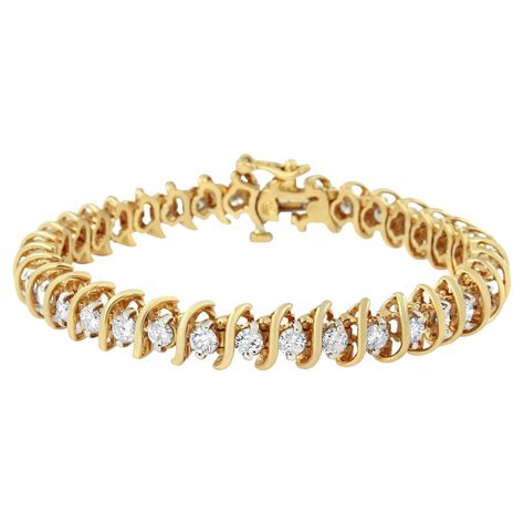18k Yellow Gold 3 0 Carat Diamond Tennis S Link Bracelet For Sale At
