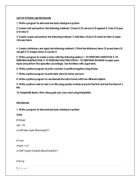 Python Lab Manual Bvoc It 1 7 Final Programs And Exercises Studocu