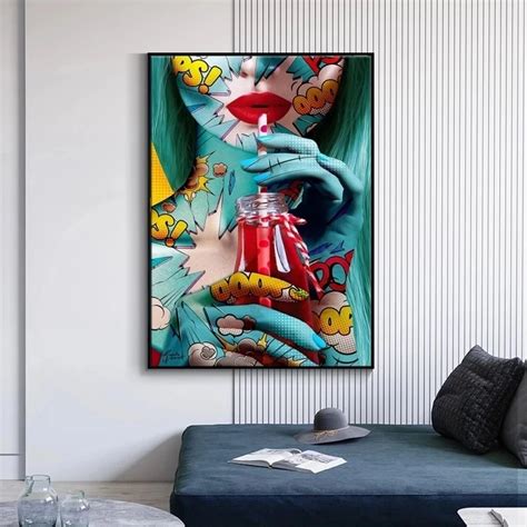 Canvas Paintings Graffiti Street Art Sexy Womanwall Drinking Girl