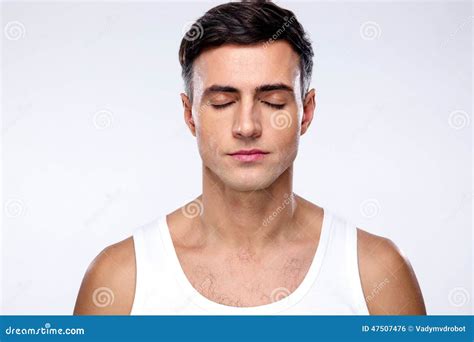Handsome Man With Closed Eyes Stock Photo Image Of Person Gray 47507476