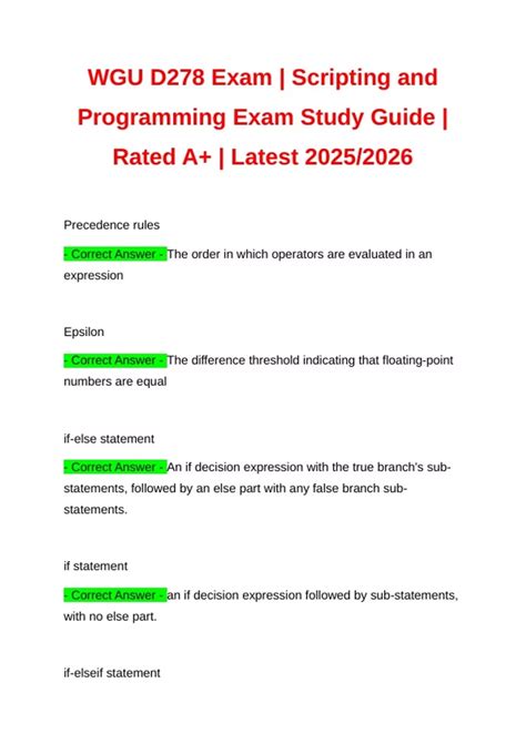 Bundle For Wgu D278 Exam Scripting And Programming Foundations Exam 100 Correctly Answered