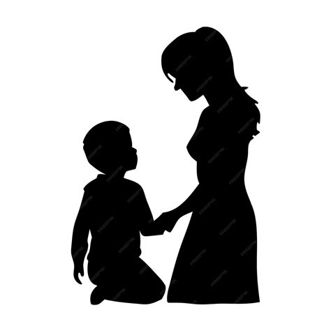 A Mother And Her Son Are Play Romantic Moment Silhouette Premium Ai