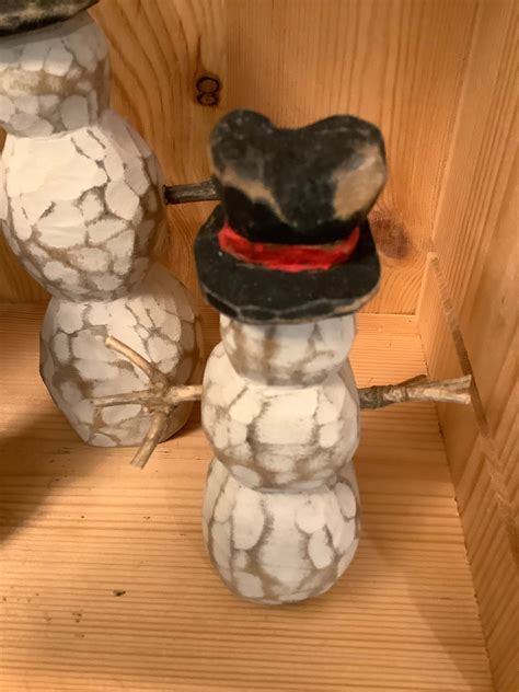 Wood Hand Carved Snowmen Set Of 3 All Hand Carved By Carved Santas By