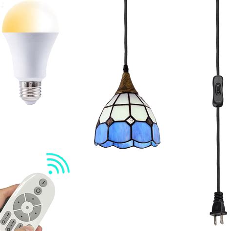 Fsliving Remote Control Pendant Light Tiffany Hanging Light With 20ft