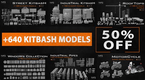 640 Kitbash Models Rooftops Props Street Kitbash Industrial Kitbash Industrial Pipes Windows