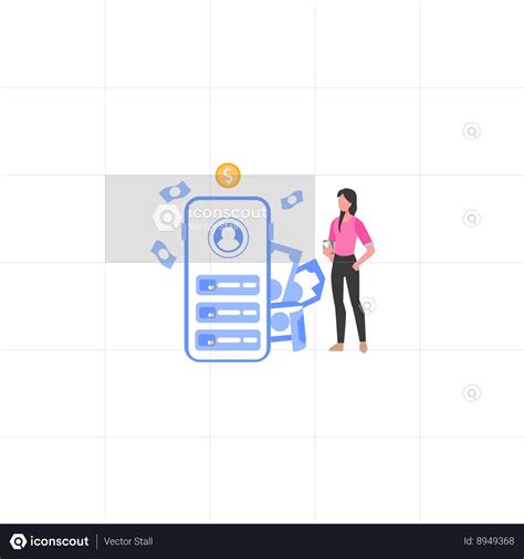 Girl Checking Credit Card Details On Phone Animated Illustration