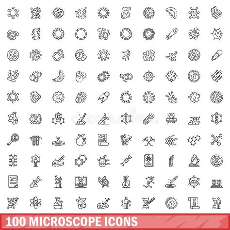 100个显微镜图标集轮廓样式 向量例证 插画 包括有 实验室 线路 医疗 线性 生活 免疫 282943161