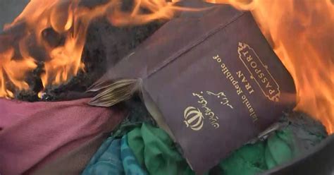 Protesters Burn Passports Hijabs Outside Iranian Embassy