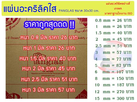แผ่นอะคริลิคใส Pang Glas ขนาด 30x30cm มีความหนาให้เลือก 08 มิล 5 มิล