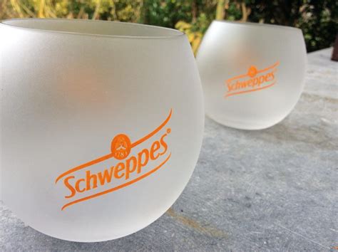 2 Vintage Schweppes Glasses Round Schweppes Glasses With The Orange
