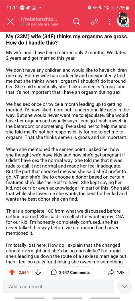 Not Oop My Wife Thinks My Orgasms Are Gross How Do I Handle This