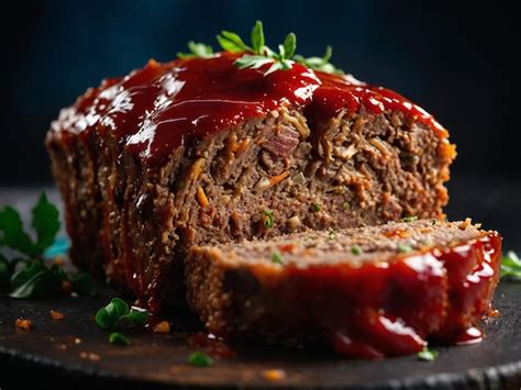 A Meatloaf With A Red Sauce On It Sits On A Cutting Board Premium AI