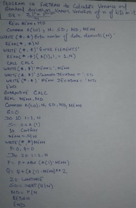 PROGRAM IN FORTRAN To Calculate Variance And Standard Chegg