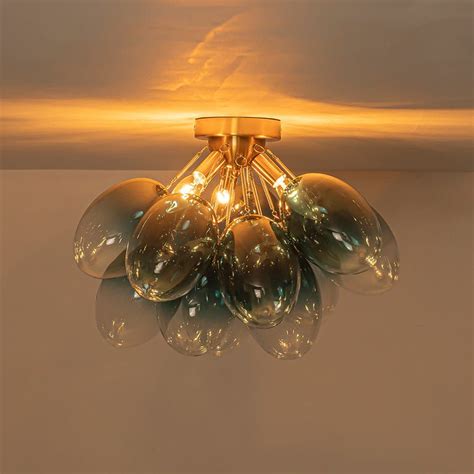 Cluster Blue Glass Globe Bubble Semi Flush Mount Farmhouze Light