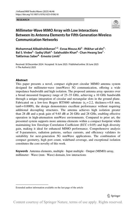 Pdf Millimeter Wave Mimo Array With Low Interactions Between Its