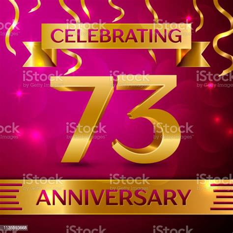 73 년 기념일 축 하 디자인 분홍색 배경에 색종이와 황금 리본 생일 파티에 대 한 화려한 벡터 템플릿 요소입니다 애니 버서 리
