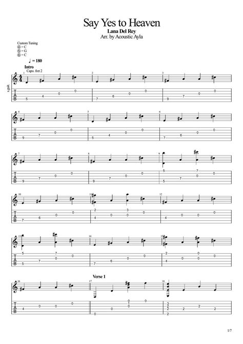 Lana Del Rey Say Yes To Heaven Fingerstyle Tabs Partition Musicale