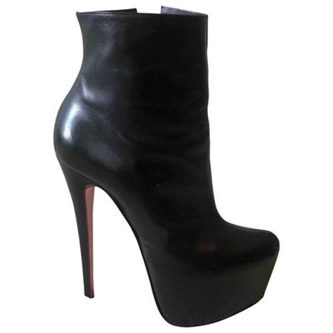 Pre Owned Christian Louboutin Black Leather Ankle Boots Modesens