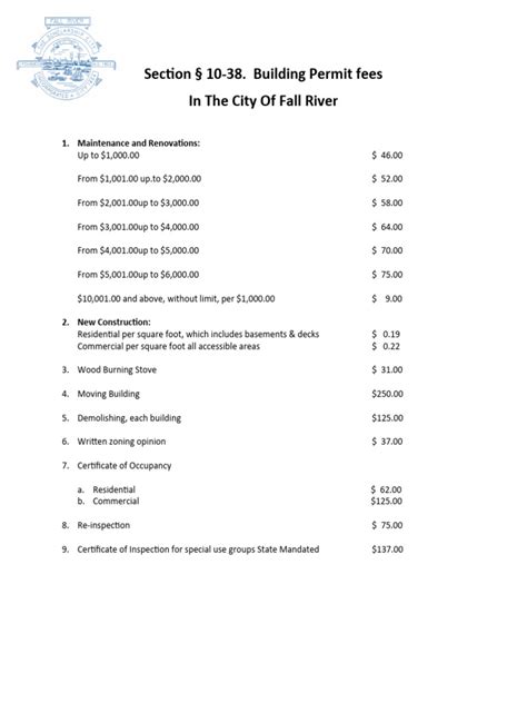 Section 10 38 Building Permit Fees In Fall River Pdf Home And Garden