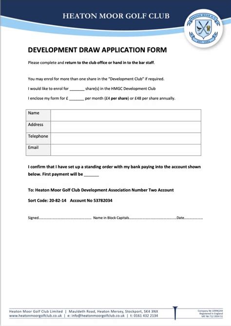 Development Draw Application Form Heaton Moor Golf Club