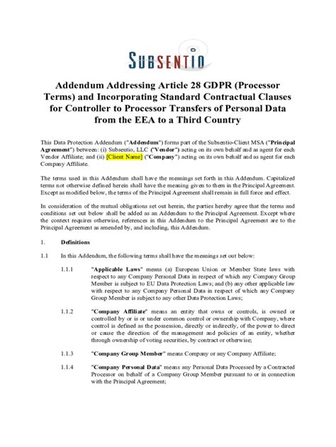 Fillable Online Gdpr Addendum This General Data Protection Fax Email Print Pdffiller