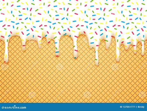 Ice Cream Cone Illustration With Dripping White Glaze And Wafer Texture