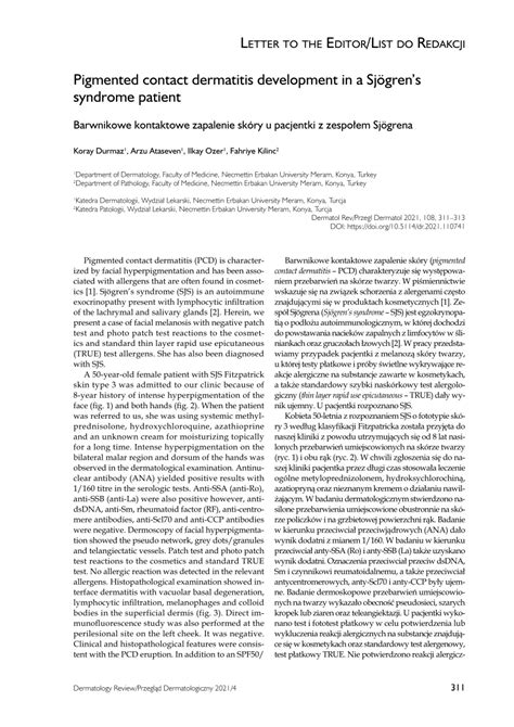 Pdf Pigmented Contact Dermatitis Development In A Sjögrens Syndrome