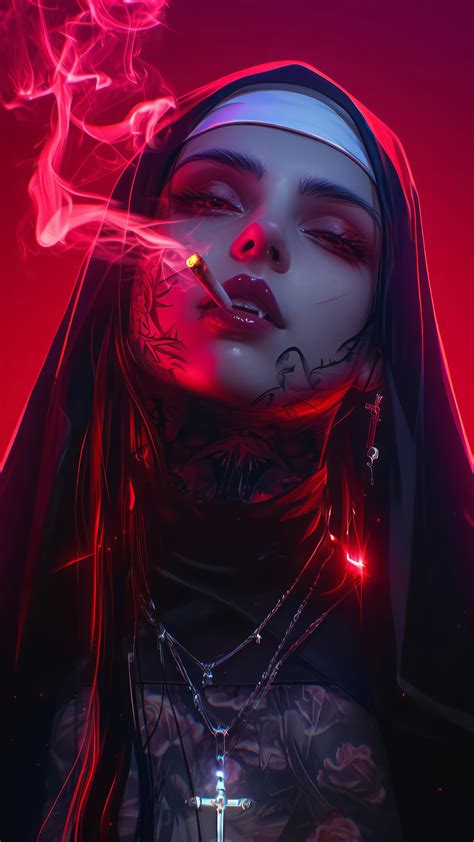 Anime Girl Vampire Nun Smoking 4k 6080j Wallpaper 4k Hd