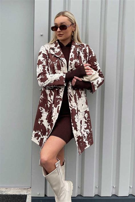 Faux Suede Cow Print Coat