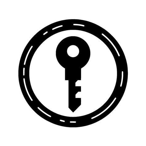 Simple Bold Black Key Within A Circle Frame With Dashed Lines For