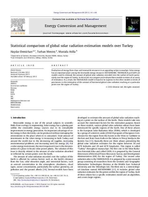 Pdf Statistical Comparison Of Global Solar Radiation Estimation Models Over Turkey